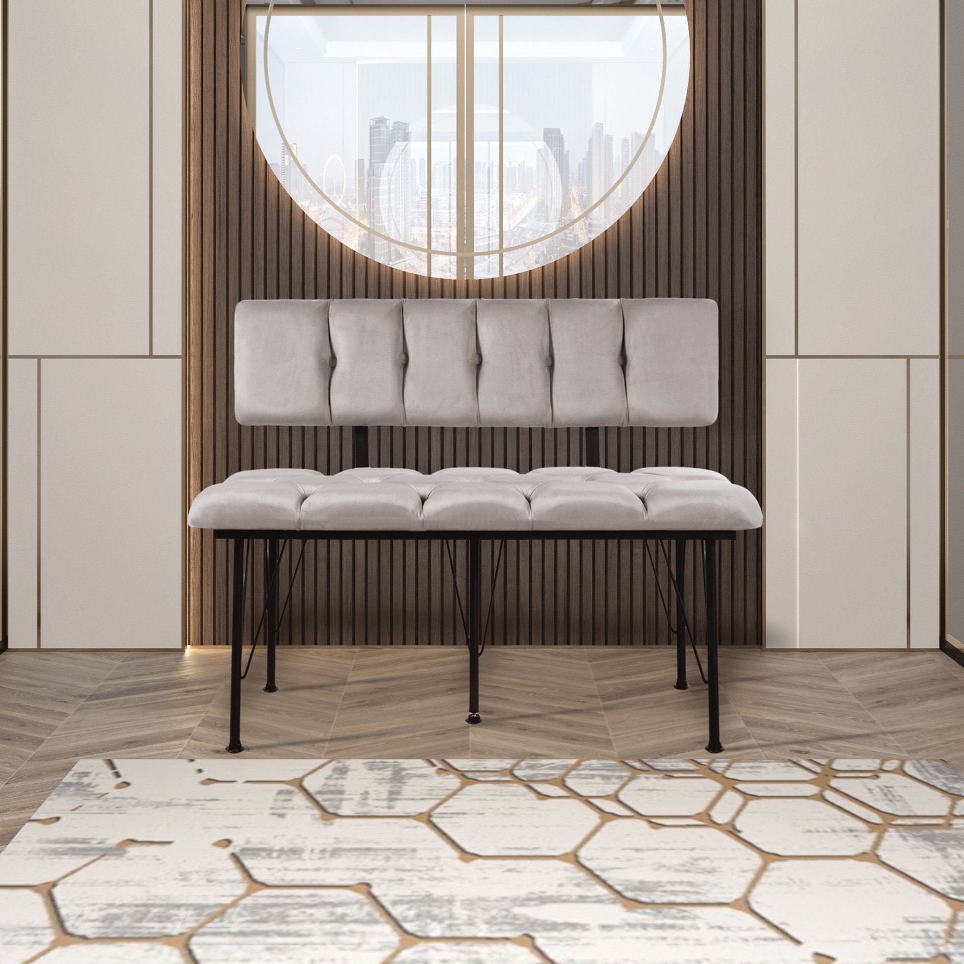 Backrest Bench in Cream Color, Bench, Metal or Wooden Bench, Handmade ...