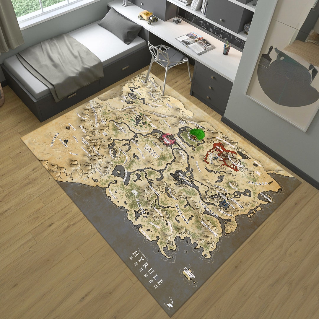 Hyrule Map Rug, Legend of Zelda, Game Room Decor, Online Game, Popular ...