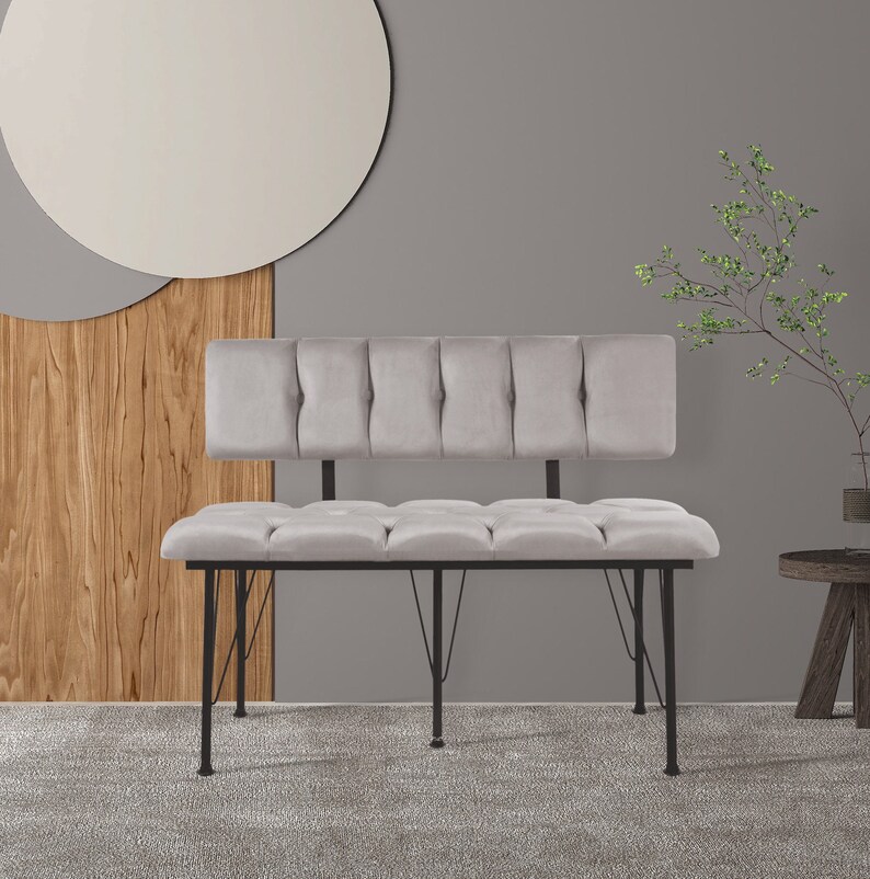 Backrest Bench in Cream Color, Bench, Metal or Wooden Bench, Handmade ...