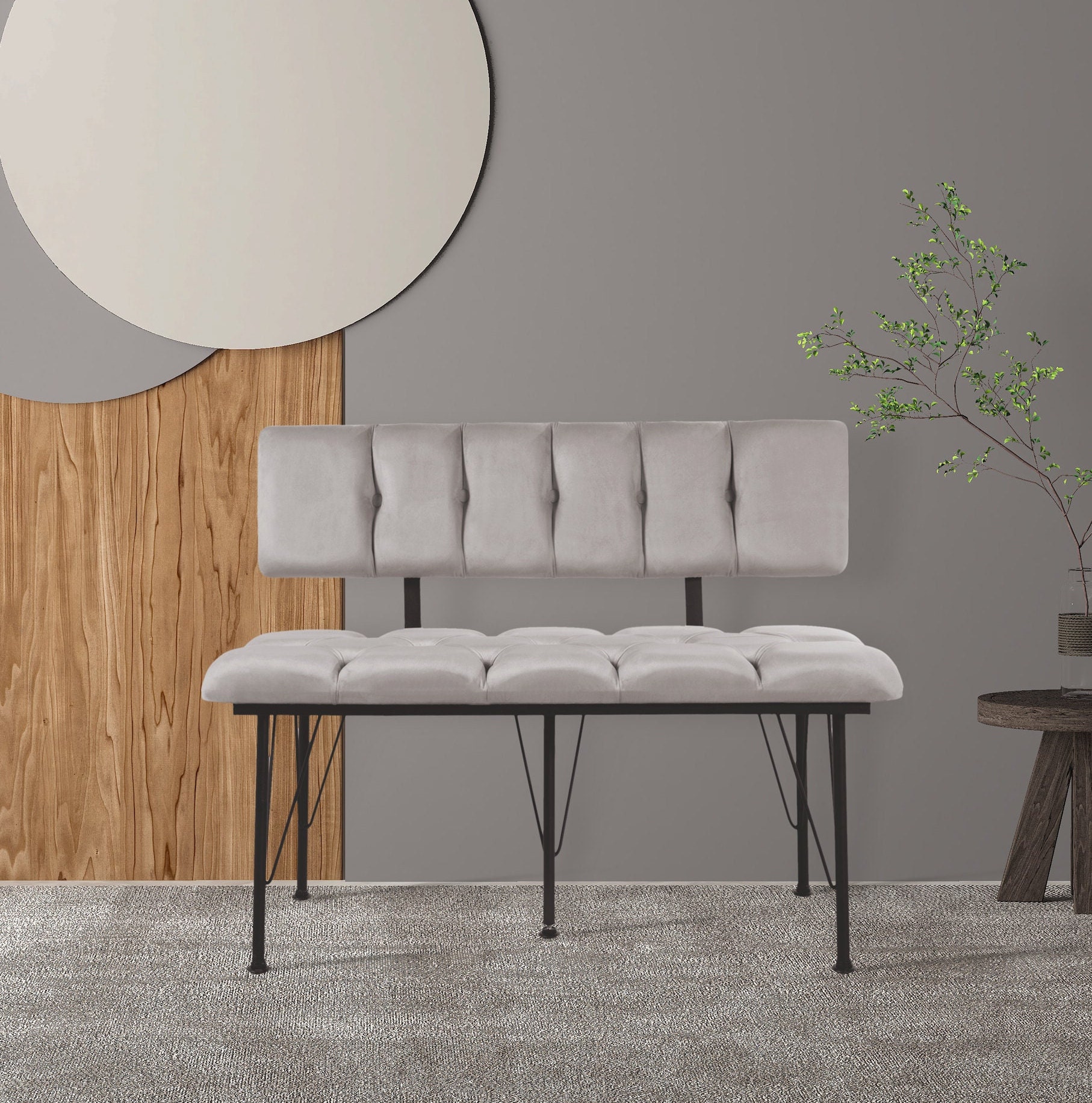 Backrest Bench in Cream Color, Bench, Metal or Wooden Bench, Handmade ...