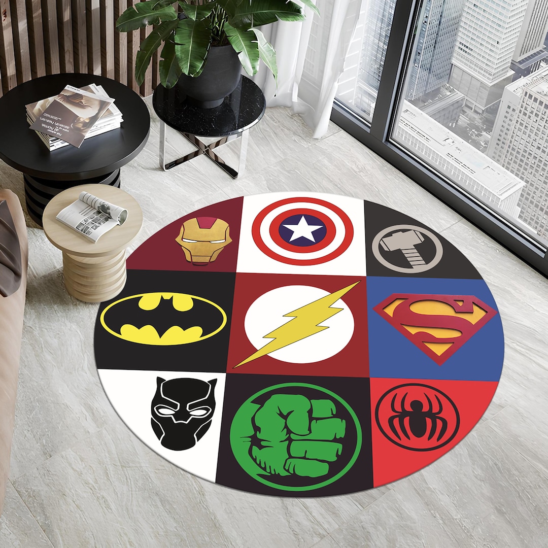 Marvel Rug, Marvel Logos Rug, Mix Marvel Rug, Circle Rug, Round Rug ...