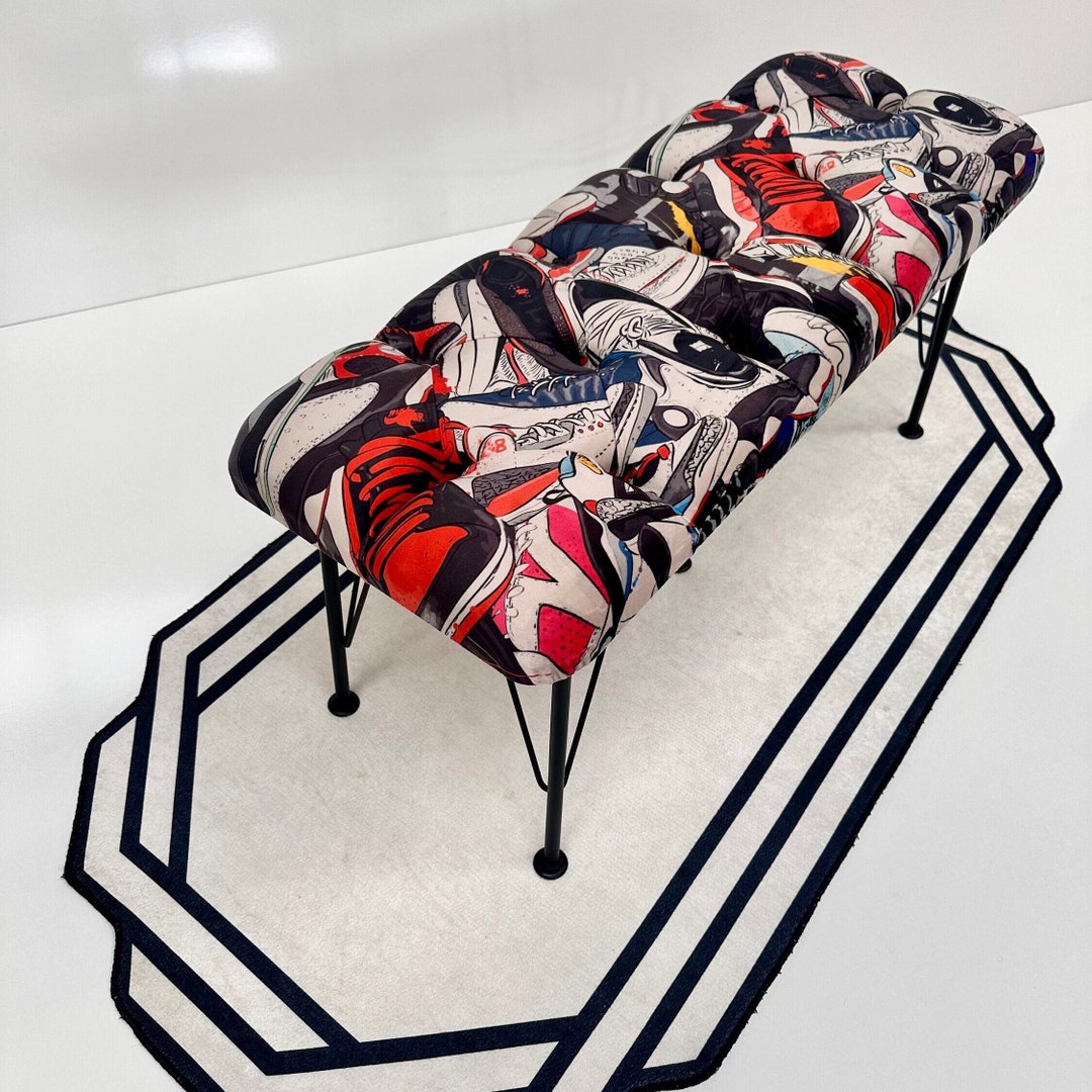 Sneaker Pattern, Bench, Metal or Wooden Bench, Handmade Pouffe, Hallway ...