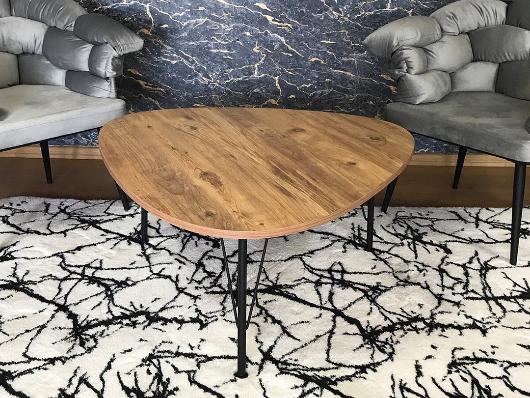 Wood Patterned, Wooden Oval Coffee Table Side Table, Rustic Mid Century ...