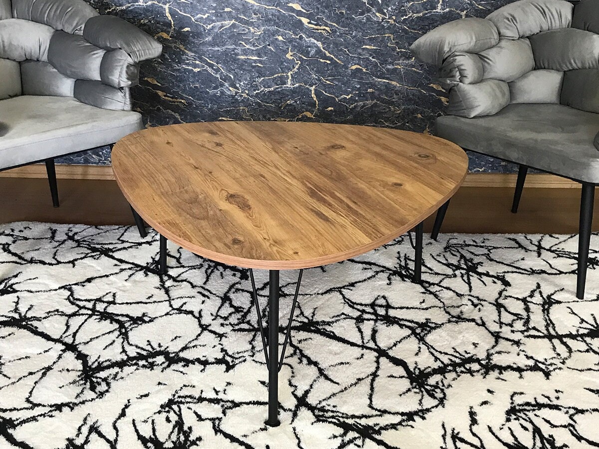 Wood Patterned, Wooden Oval Coffee Table Side Table, Rustic Mid Century ...