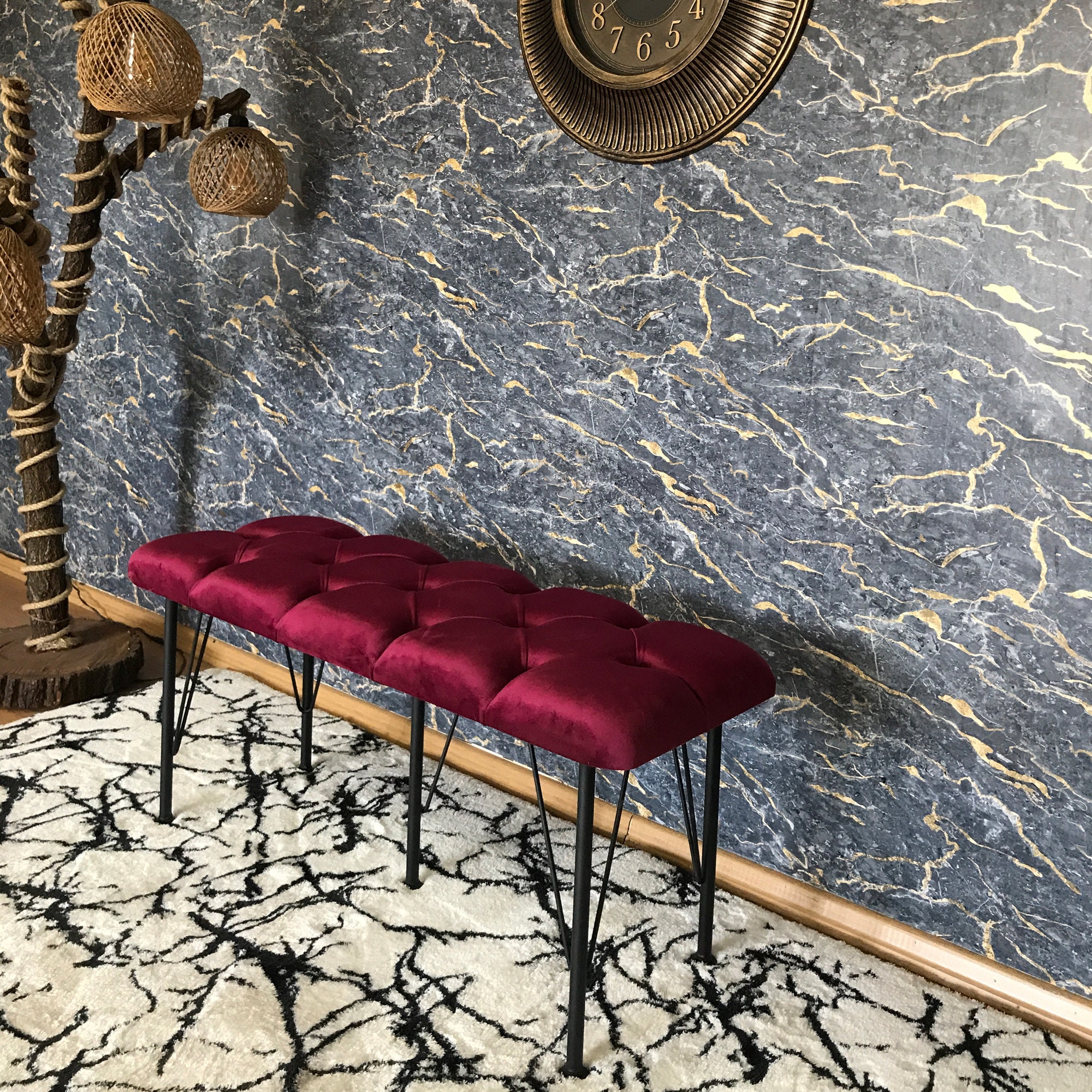 Bordeaux Coloured, Bench, Metal or Wooden Bench, Handmade Pouffe ...