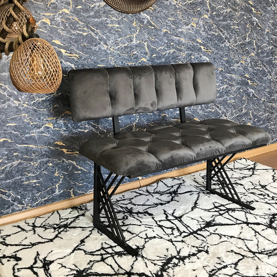 Backrest Bench in Grey Color, Bench, Metal or Wooden Bench, Handmade ...