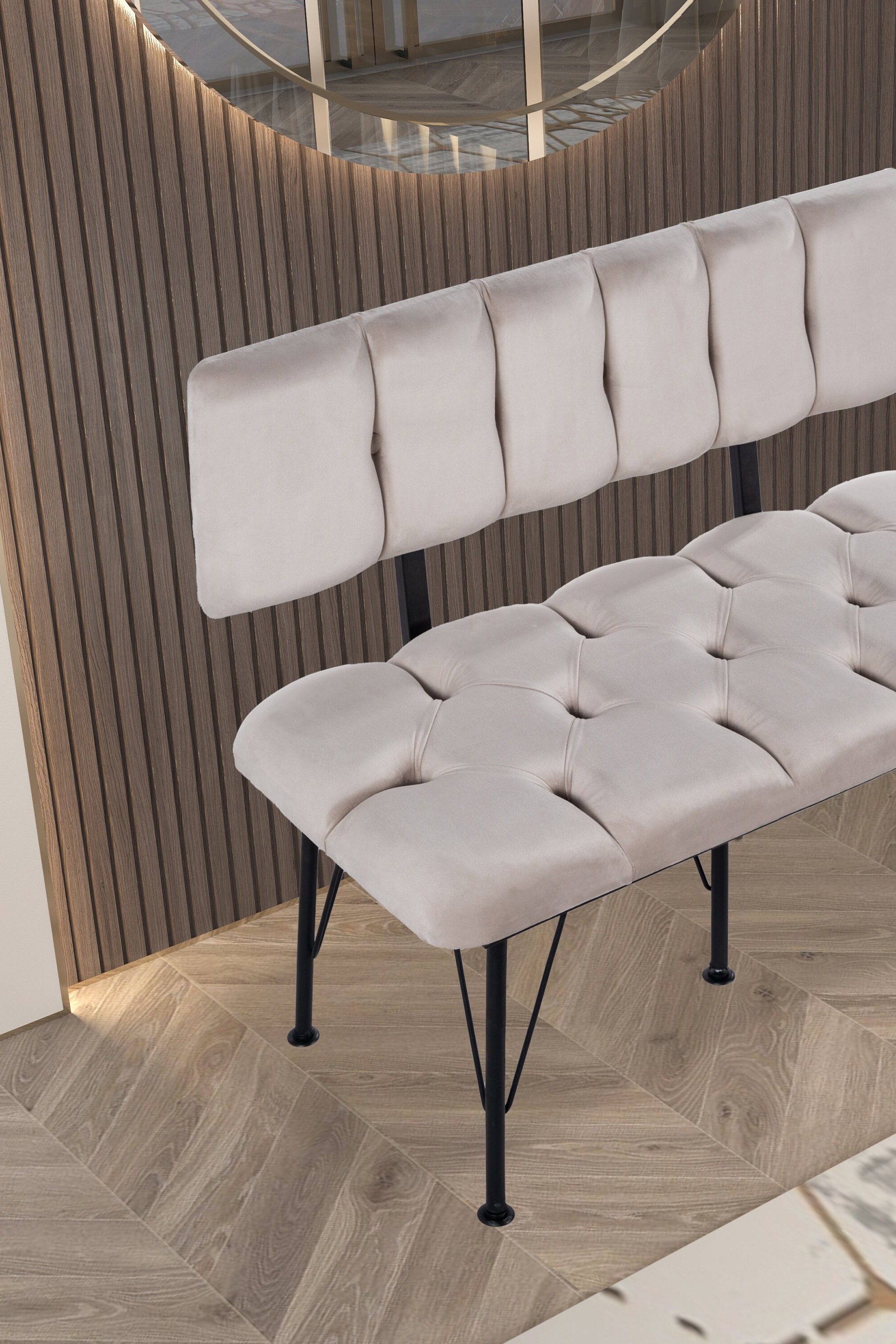 Backrest Bench in Cream Color, Bench, Metal or Wooden Bench, Handmade ...