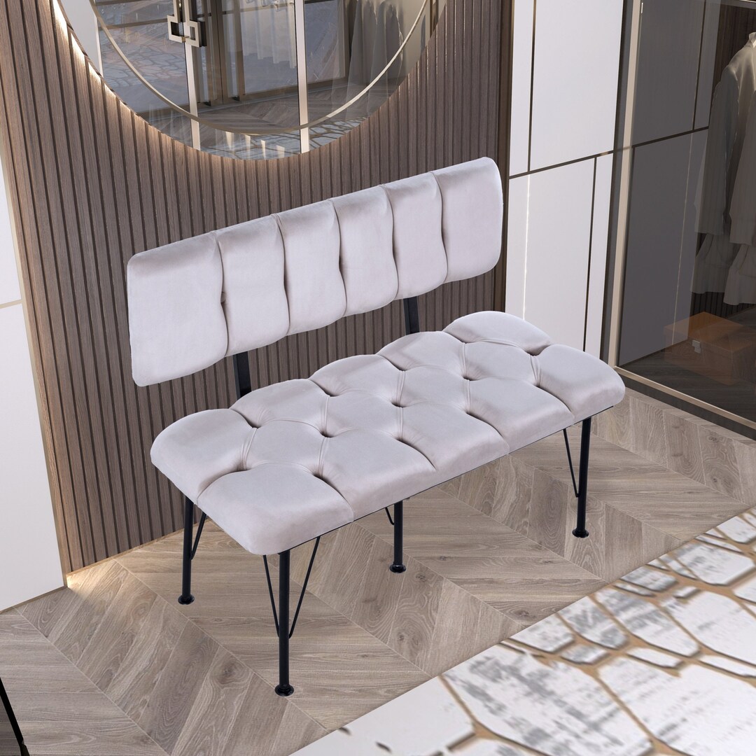 Backrest Bench in Cream Color, Bench, Metal or Wooden Bench, Handmade ...