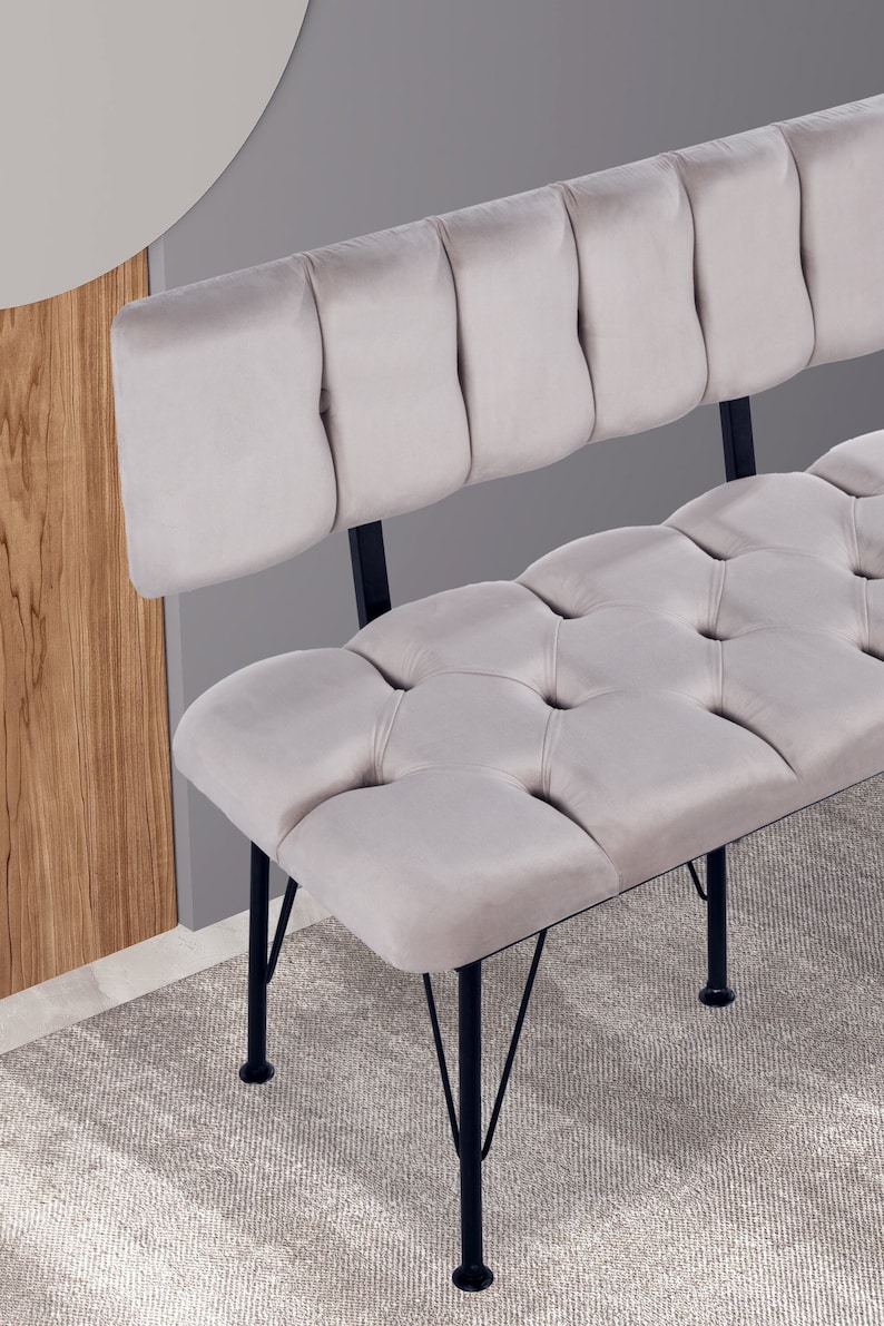 Backrest Bench in Cream Color, Bench, Metal or Wooden Bench, Handmade ...