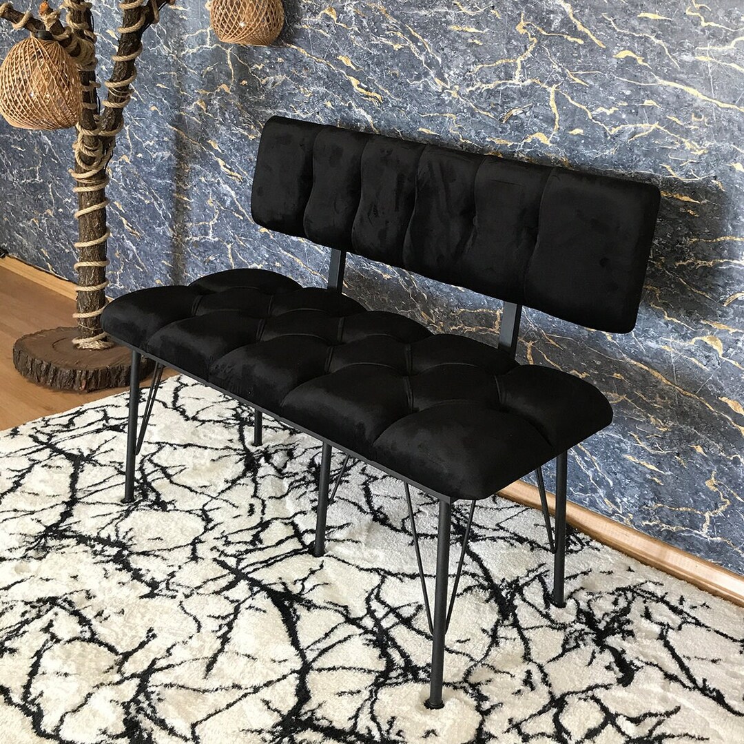 Backrest Bench in Black Color, Bench, Metal or Wooden Bench, Handmade ...