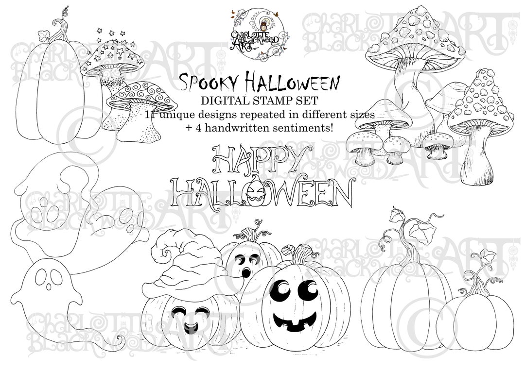 Spooky Halloween Digital Stamp Set - Etsy