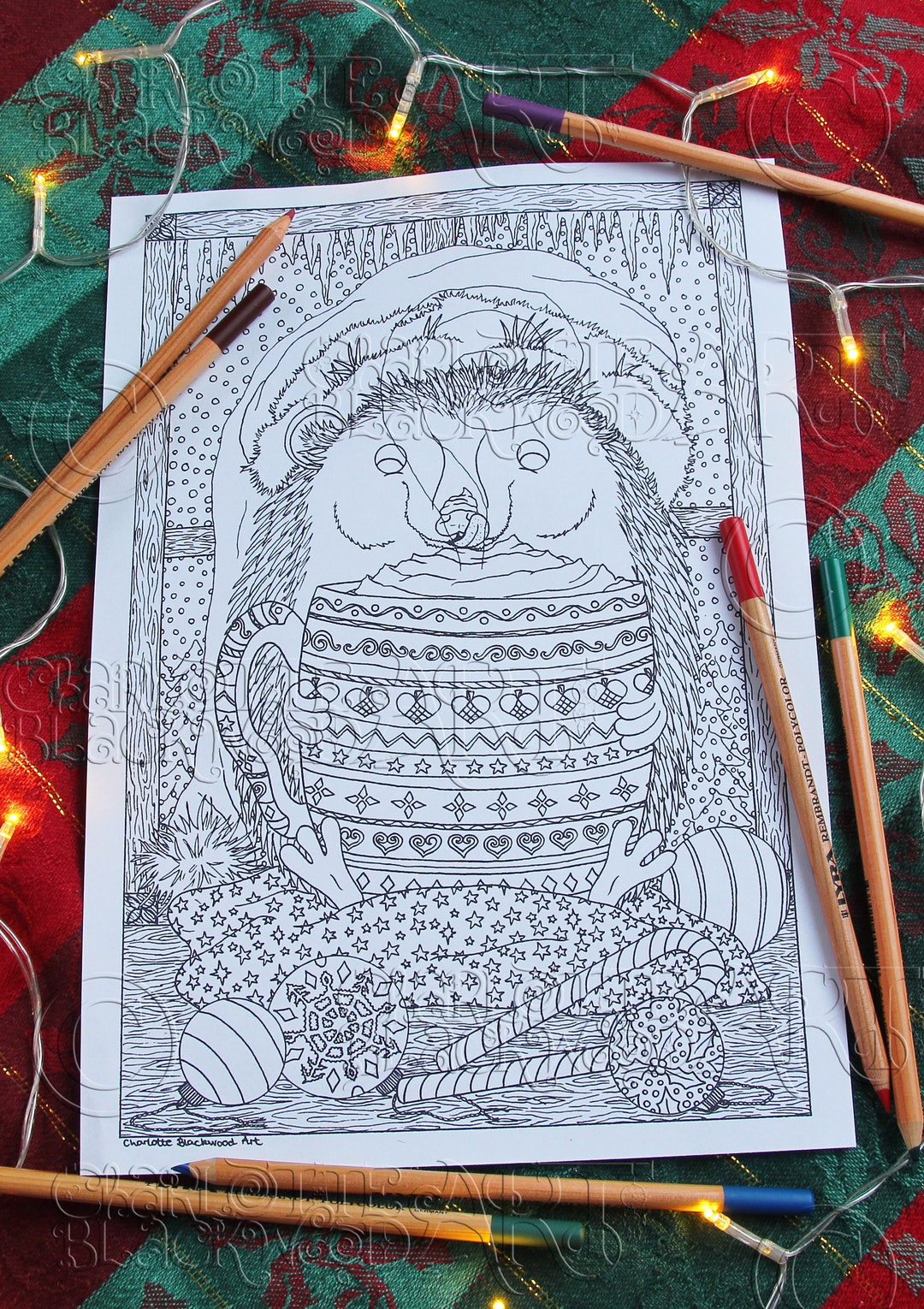 Christmas Hedgehog Digital Download Colouring Page - Etsy