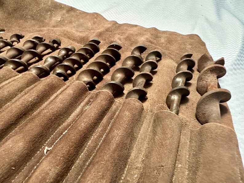 Complete Set of 14 Auger Bits, Leather Case, Classic Vintage Drill Bit ...