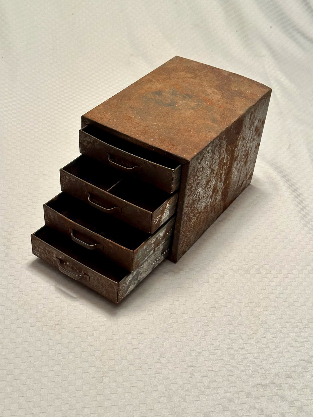 Vintage Rusty Metal Cabinet With Drawers, Rustic Jewelry Box ...