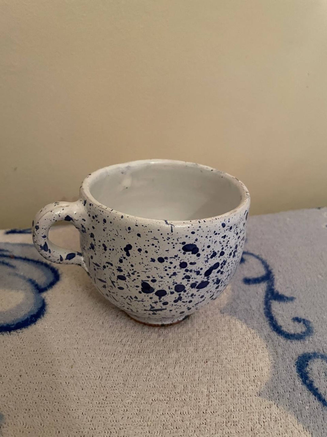 Handmade Blue Speckled Ceramic Mug - Unique White and Blue Artisan ...