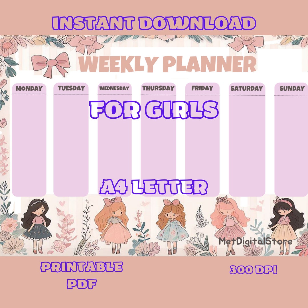 Girls Weekly Planner Printable, Homeschool Planner Printable, Kids ...