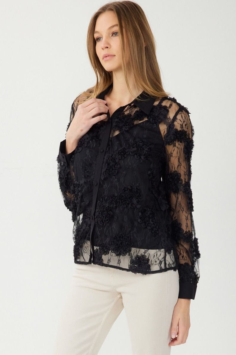 Chandler Floral Lace Button Up - Etsy