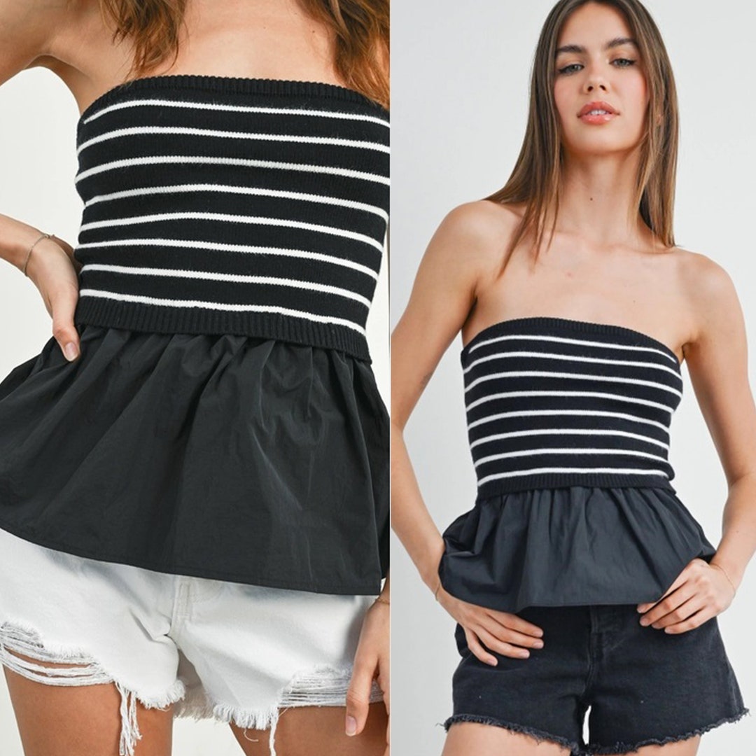 Kenna Flowy Peplum Tube Top Black and White Striped Tube Top Flowy ...