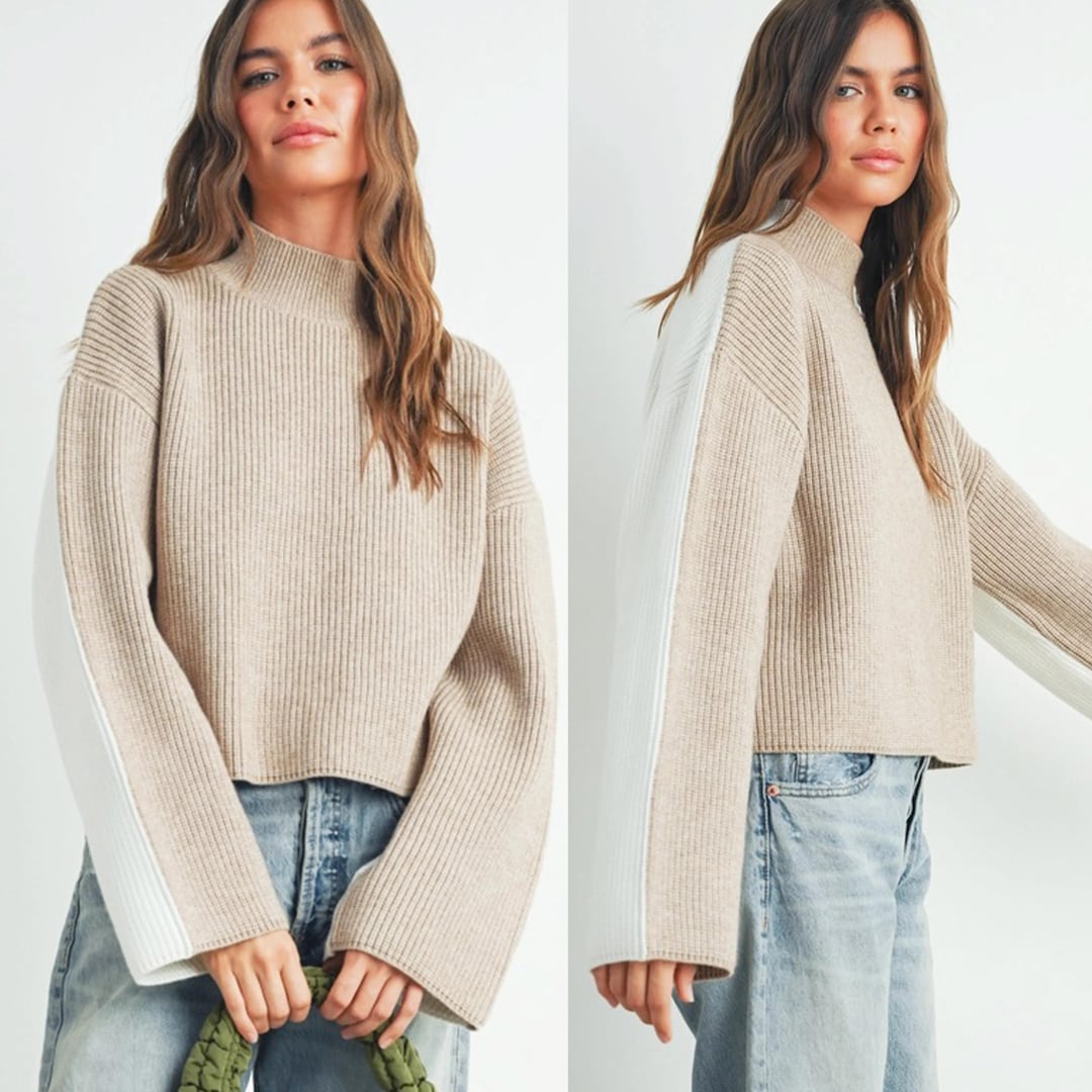 Paulina Two-toned Turtleneck Sweater | Color Block Neutral Women's ...