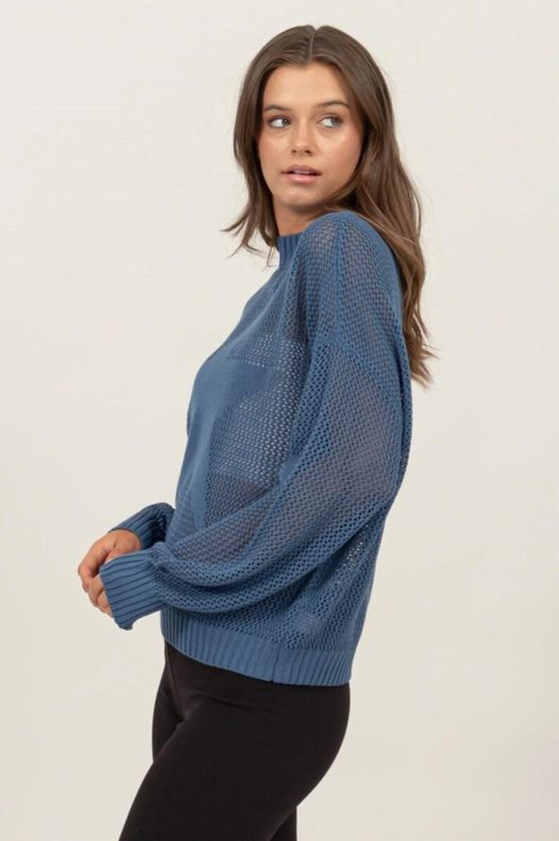 Brooke Star Pattern Open-stich Sweater | Relaxed Fit Blue Women's Shirt ...