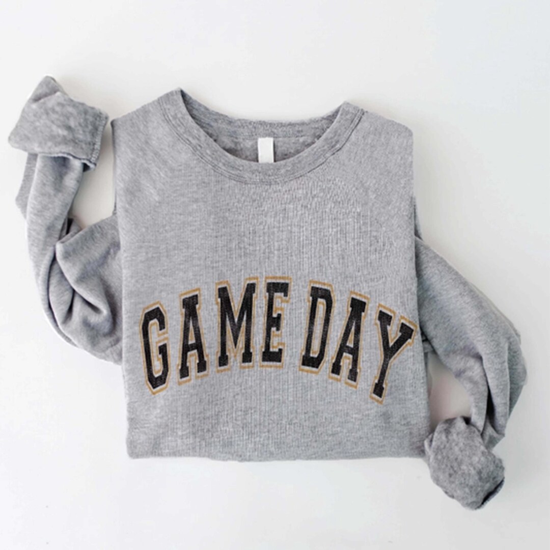 Game Day Black/gold Oversized Graphic Sweatshirt | Long Sleeve Gray ...