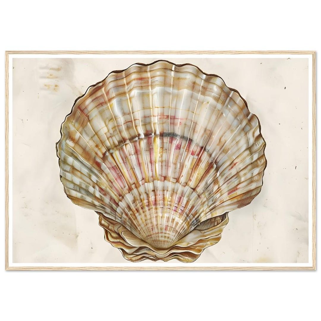 Scallop Shell Art Print - Natural Colour Pencil Drawing - Framed Print ...