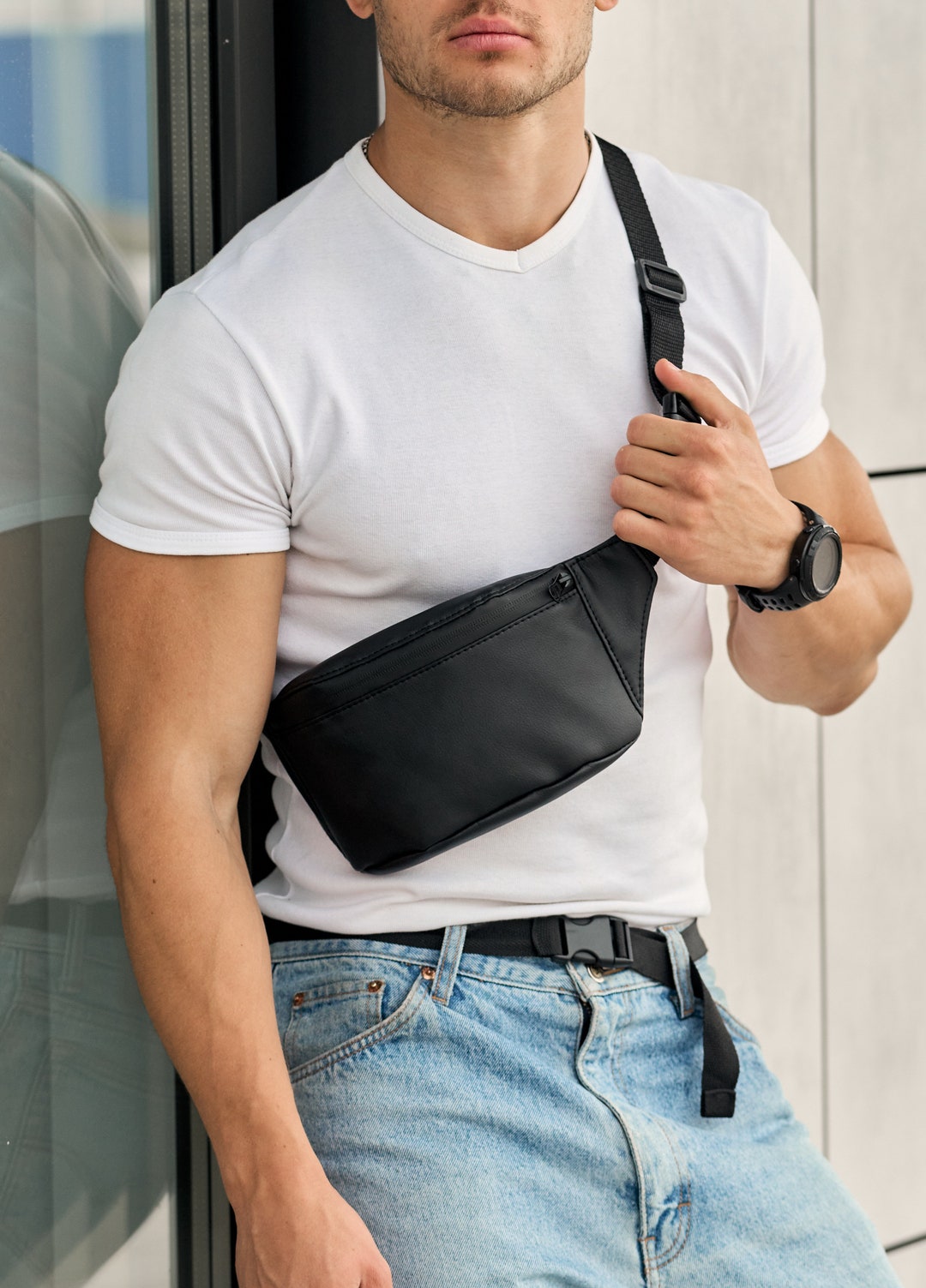 Black Men Crossbody Bag, Men Shoulder Bag, Best Gift Idea for Him ...