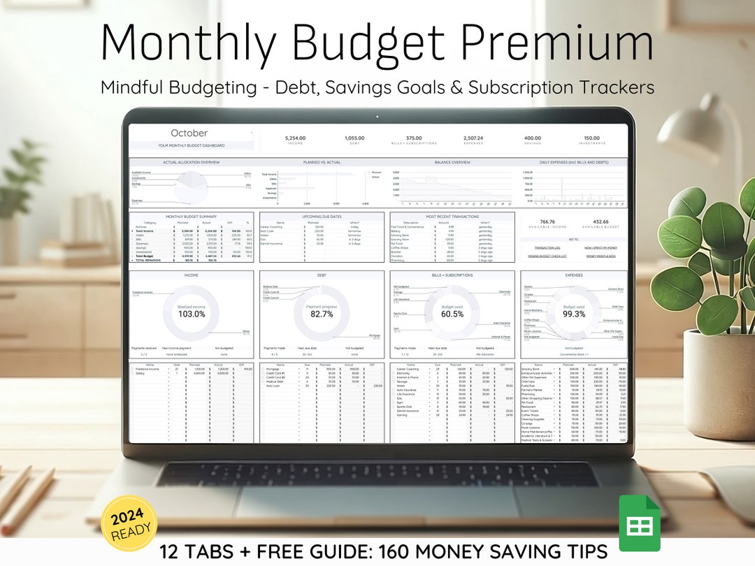Monthly Budget Spreadsheet Template Google Sheets Expense Tracker ...