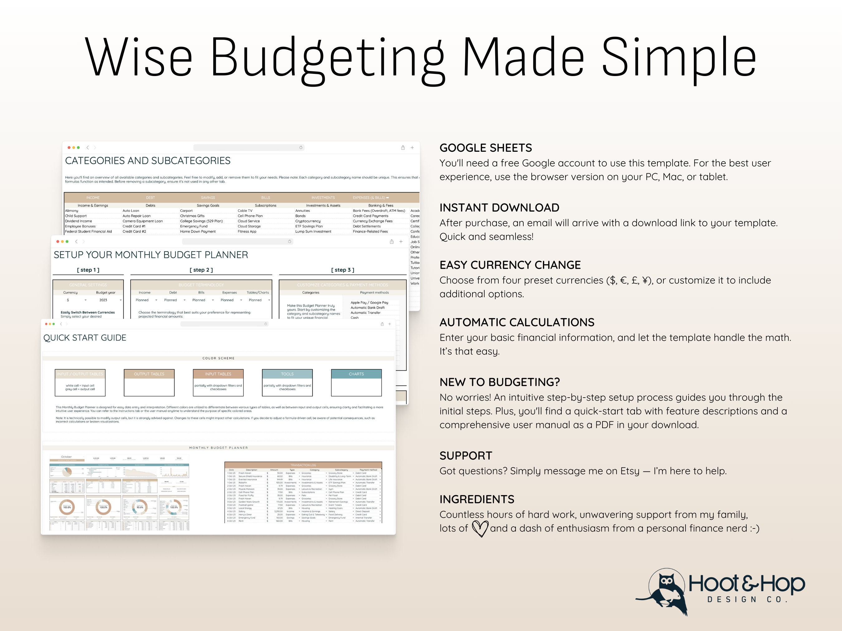 Simple Google Sheets Budget Spreadsheet Template Personal Finance ...