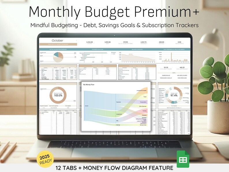 Monthly Budget Spreadsheet Template Financial Planner Spreadsheet ...