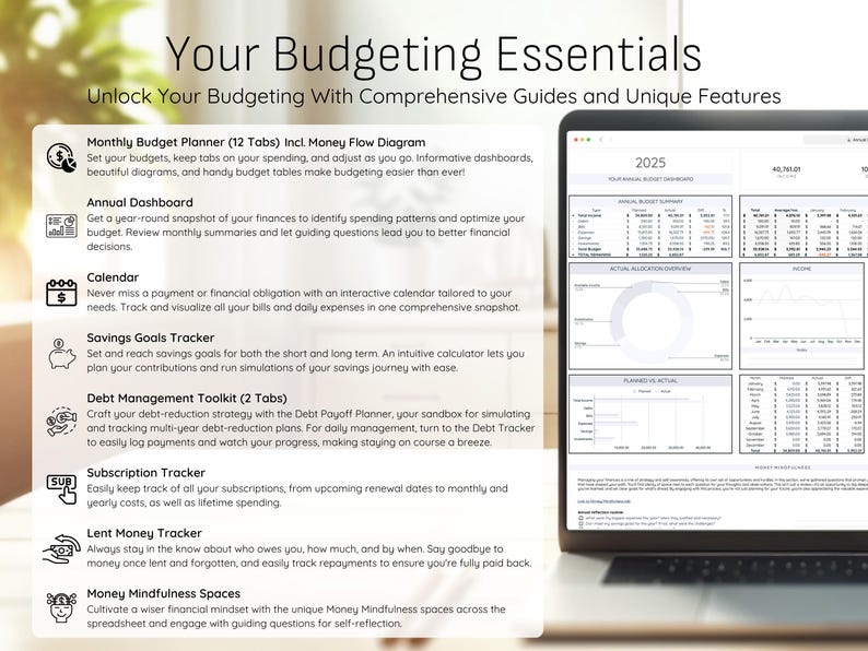 Annual Budget Spreadsheet for Google Sheets, Monthly Budget Spreadsheet ...