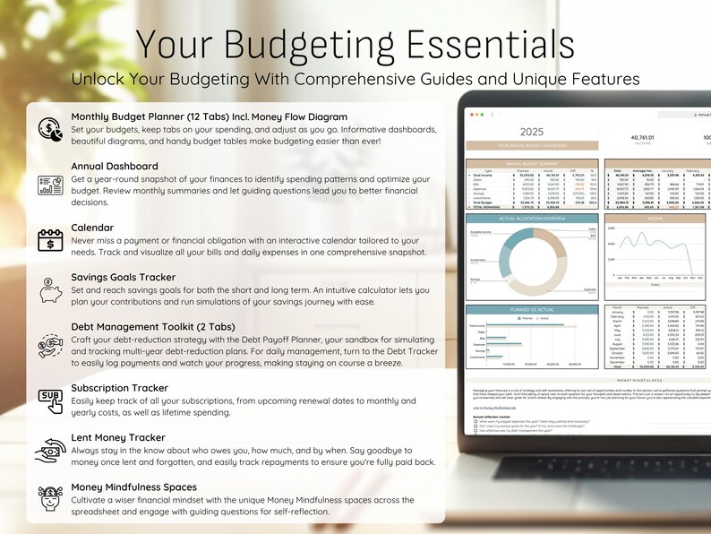 Annual Budget Template With Money Flow Diagram (google Sheets) - Etsy