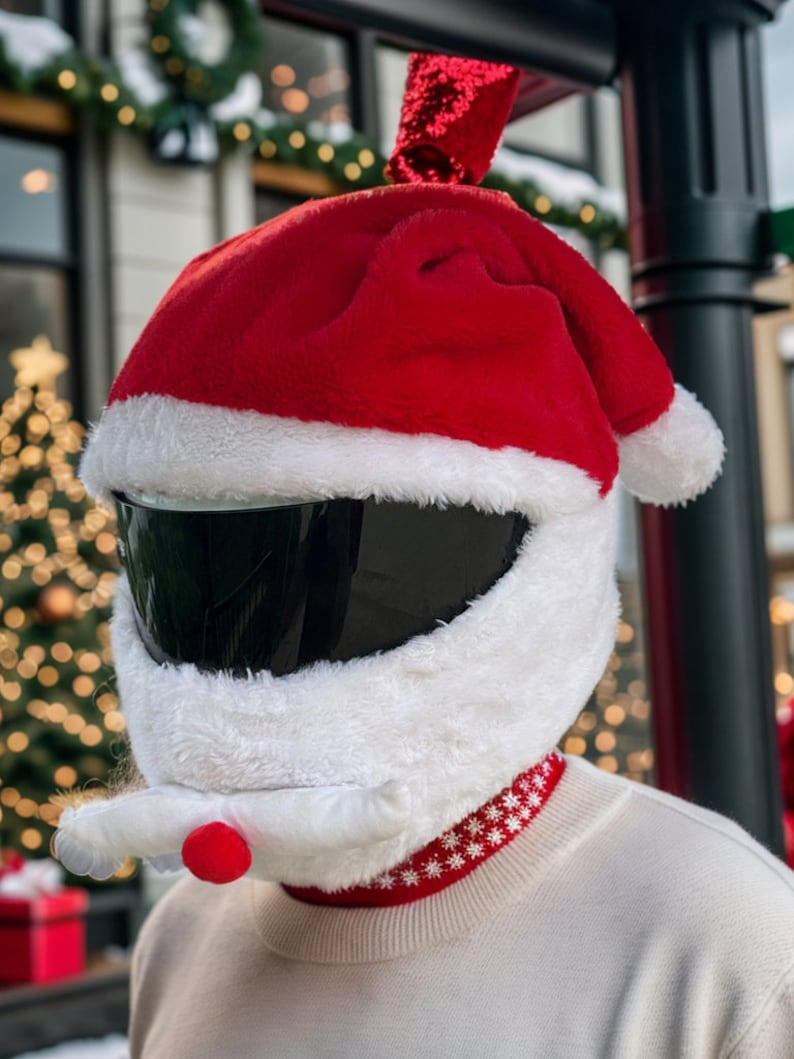 Novelty Santa Claus Hat Motorcycle Helmet Cover Fluffy Full Cover One ...