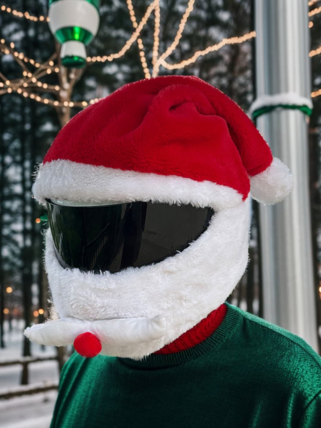 Novelty Santa Claus Hat Motorcycle Helmet Cover Fluffy Full Cover One ...