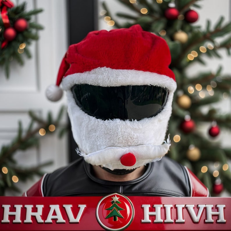 Novelty Santa Claus Hat Motorcycle Helmet Cover Fluffy Full Cover One ...