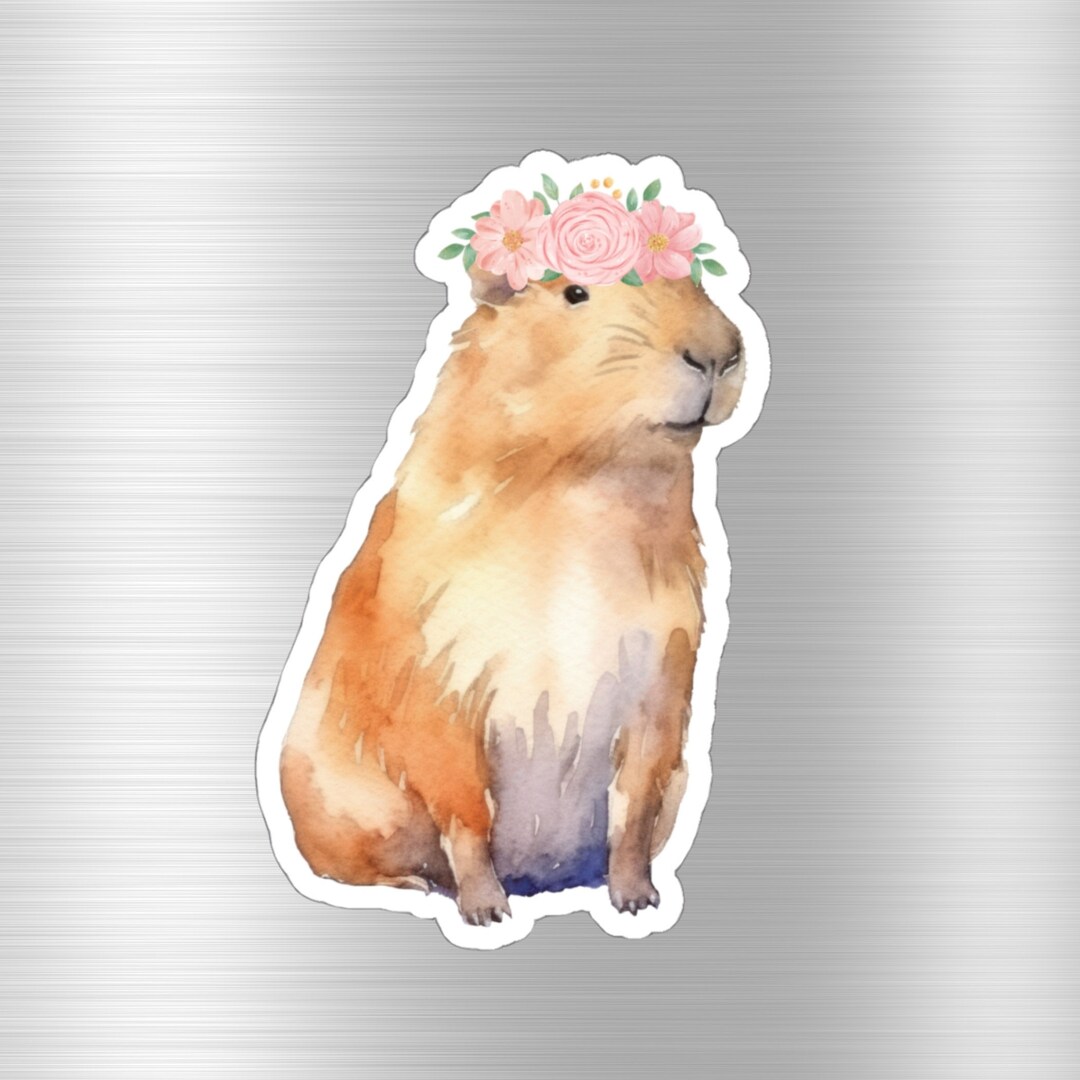 Capybara With Flower Crown Kiss-cut Stickers, Cute Animal Vinyl Decals ...