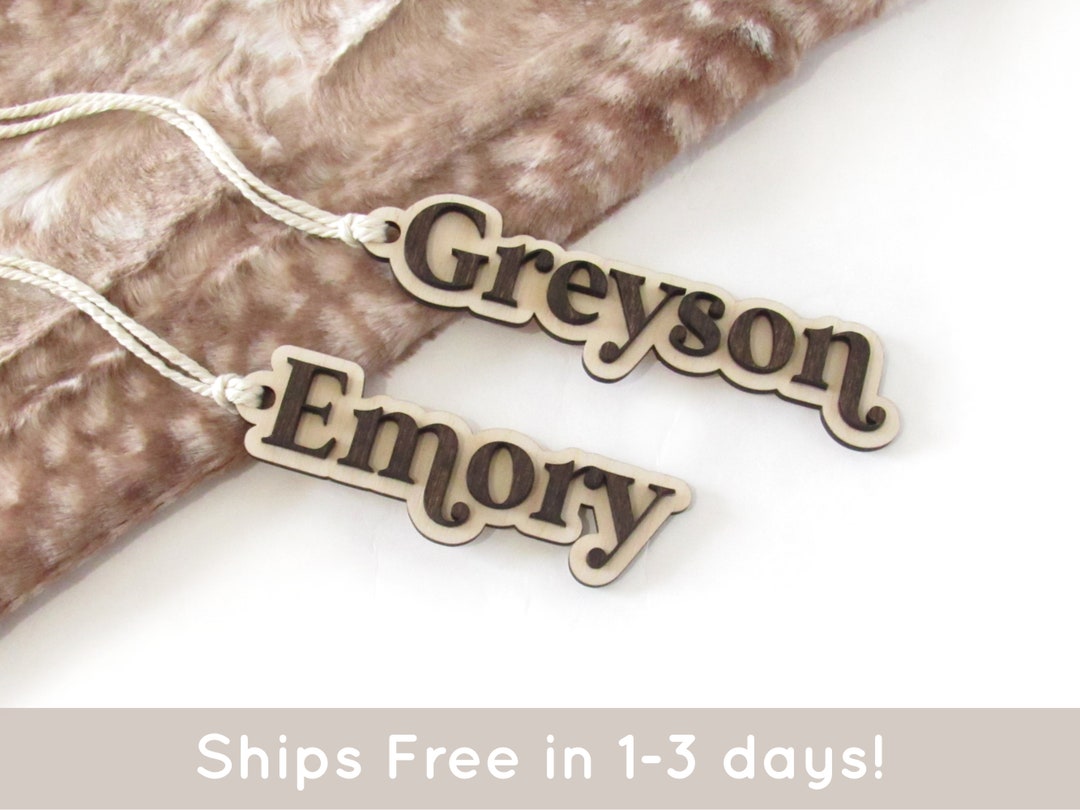 3D Laser Cut Name Tag Custom Stocking Tags Raised Name Wood - Etsy