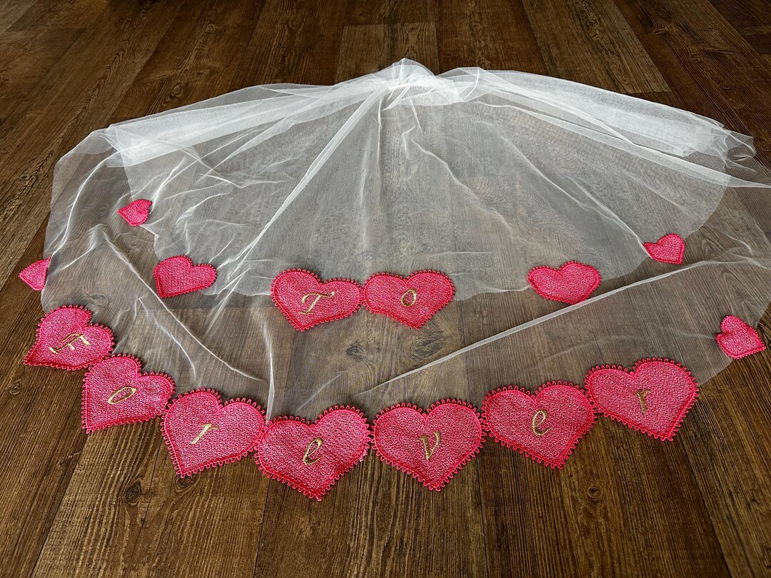 Embroidered Heart Wedding Veil: Custom Color Bridal Veil - Etsy