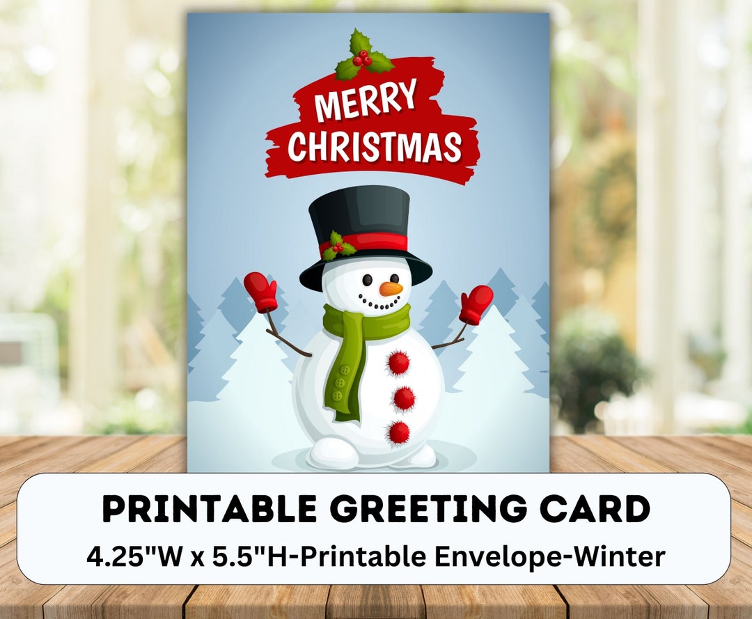 Snowman Christmas Card Printable Christmas Card Christmas - Etsy
