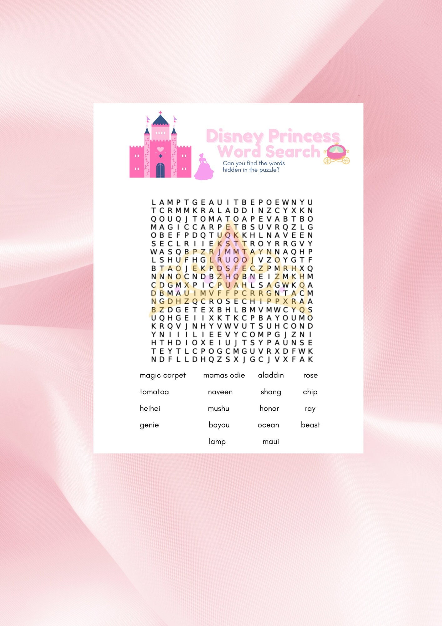 Princess Word Search - Etsy