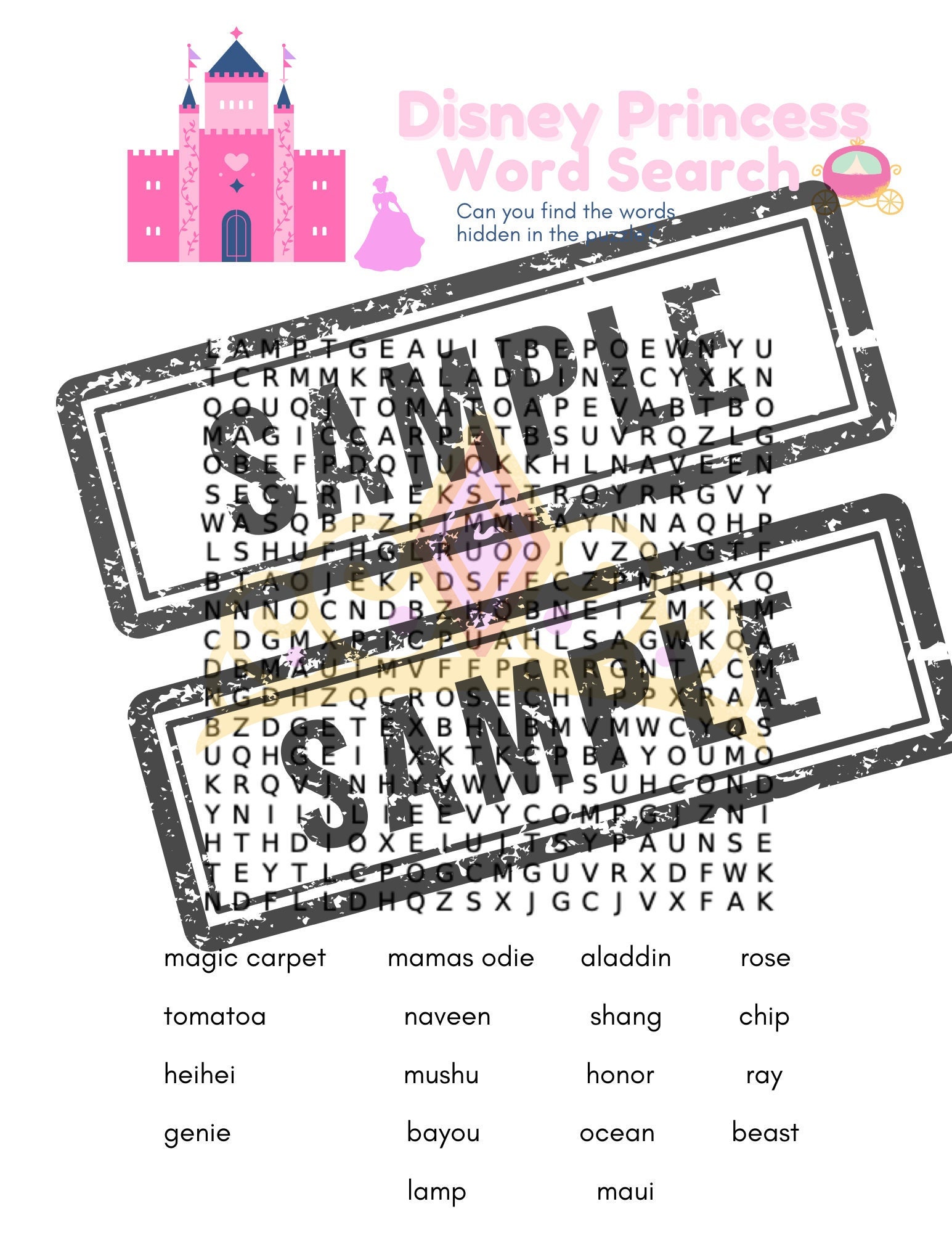 Princess Word Search - Etsy