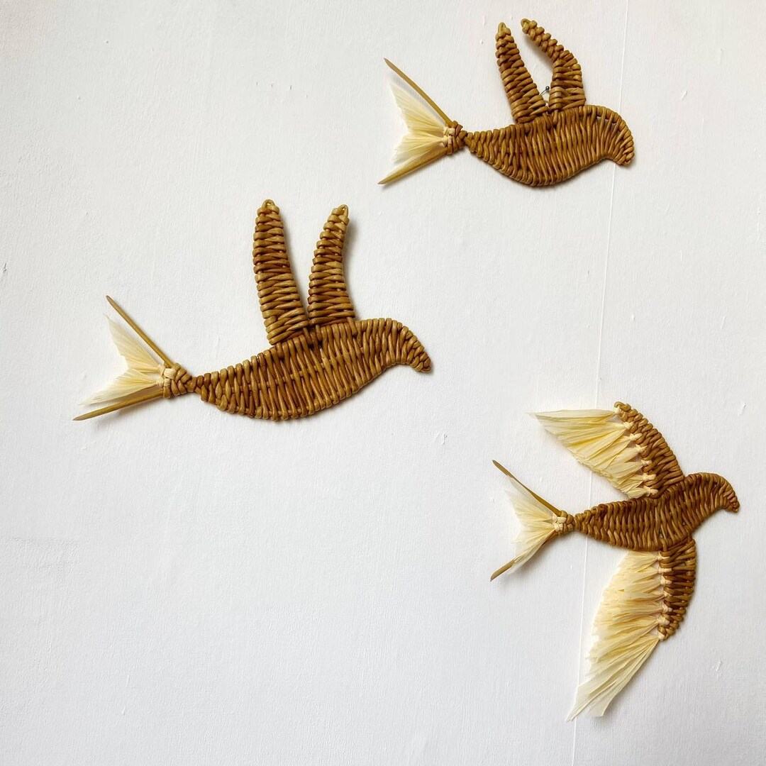 Set of 3 Rattan Wicker Wall Bird Wall Hanging 3 Bird Swallow,flying 3 ...