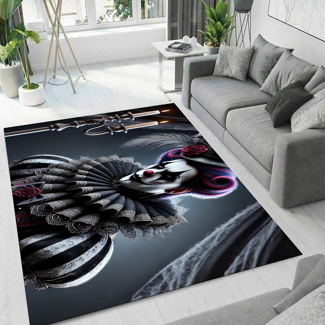 Gothic Clown Rug, Dark Vintage Horror Rug, Halloween-themed Rug, Eerie ...