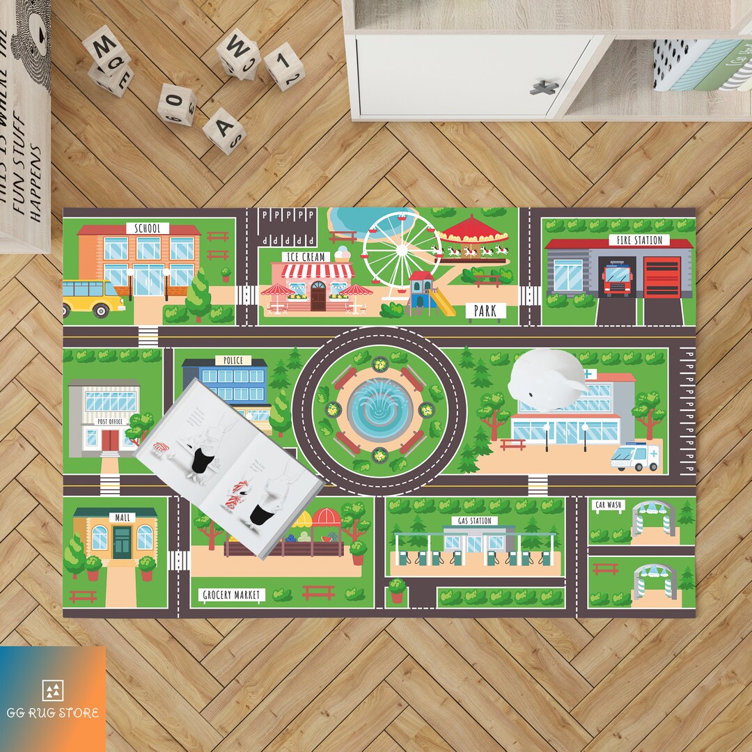 Kids Roads Play Mat Interactive Play Time Mat Girls Boys Bedroom ...