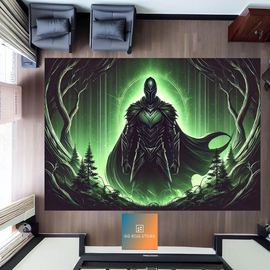 Dark Knight Rug, Mystical Forest Decor, Green Gothic Rug, Warrior Room ...