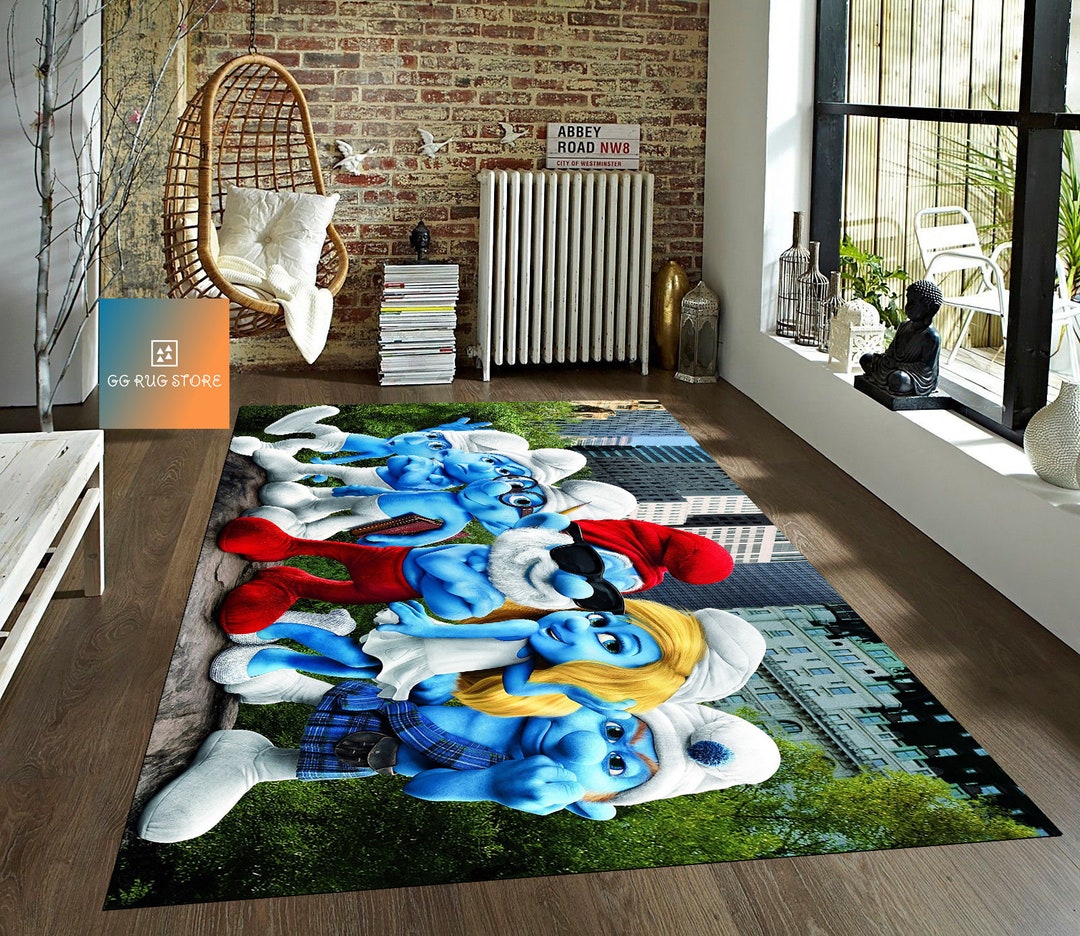 The Smurfs Rug, Cartoon Rug, Old Movie Rug, Blue Dwarf Rug, Rug for ...