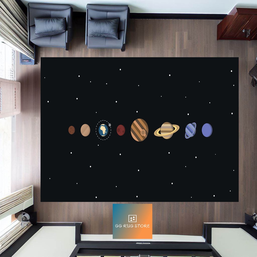 Vibrant Cute Kids Solar System Printed Kids Room Rug, Educational Solar ...