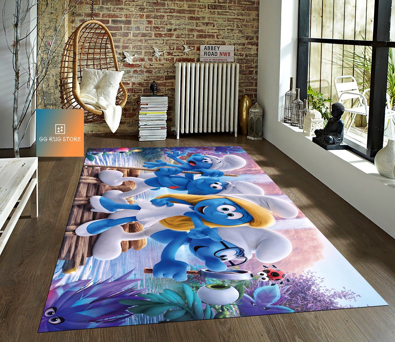 The Smurfs Rug, Cartoon Rug, Old Movie Rug, Blue Dwarf Rug, Rug for ...