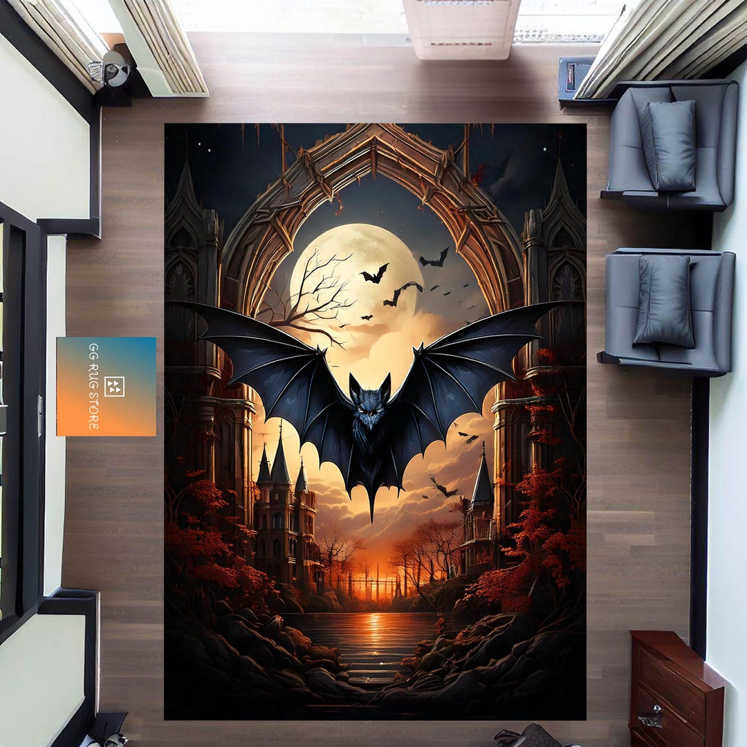 Gothic Bat Rug, Dark Academia Rug, Witchy Bat Rug, Victorian Gothic Rug ...