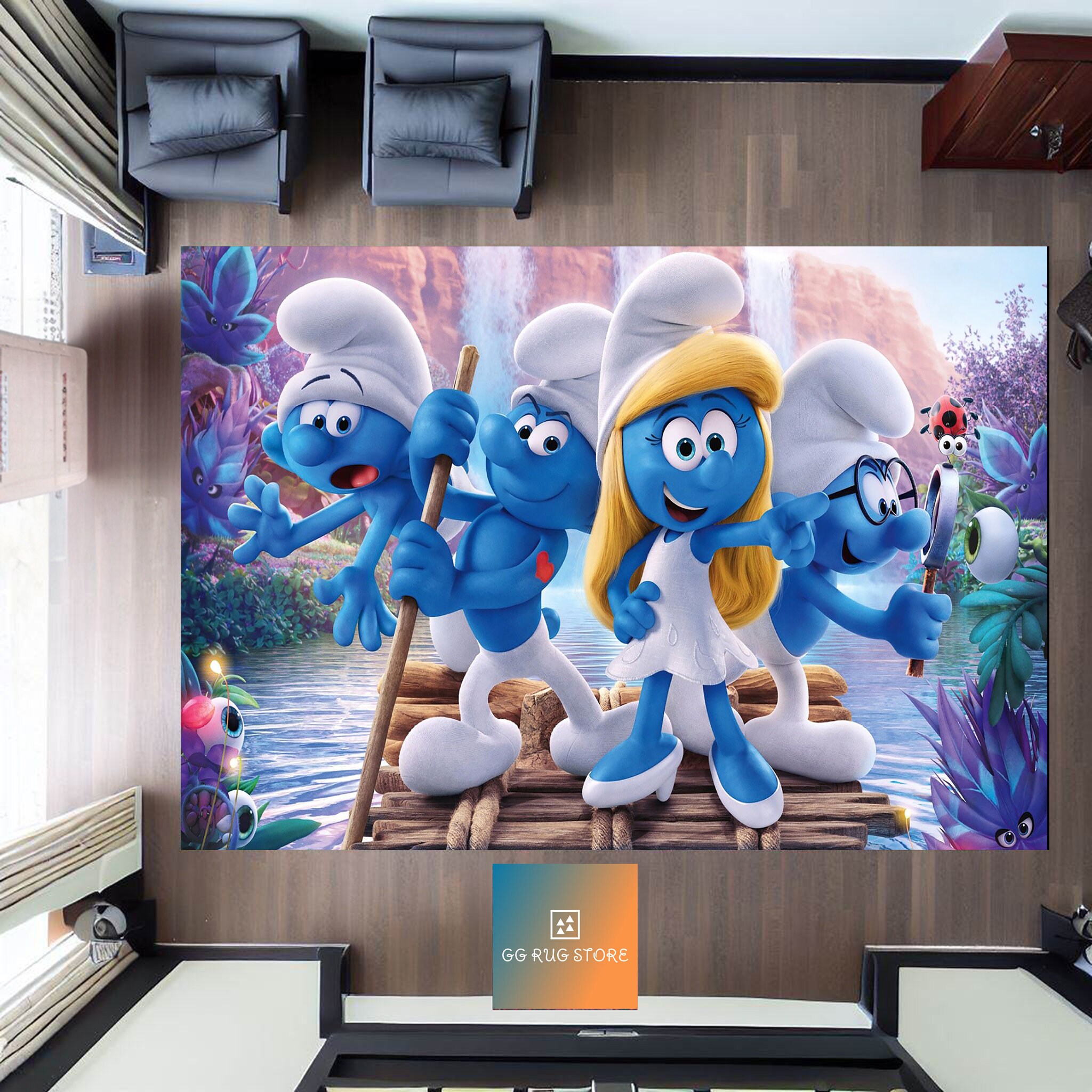 The Smurfs Rug, Cartoon Rug, Old Movie Rug, Blue Dwarf Rug, Rug for ...